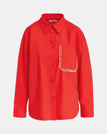 Cotton Shirt with Beaded Embroidery (Red) – Who Boutique